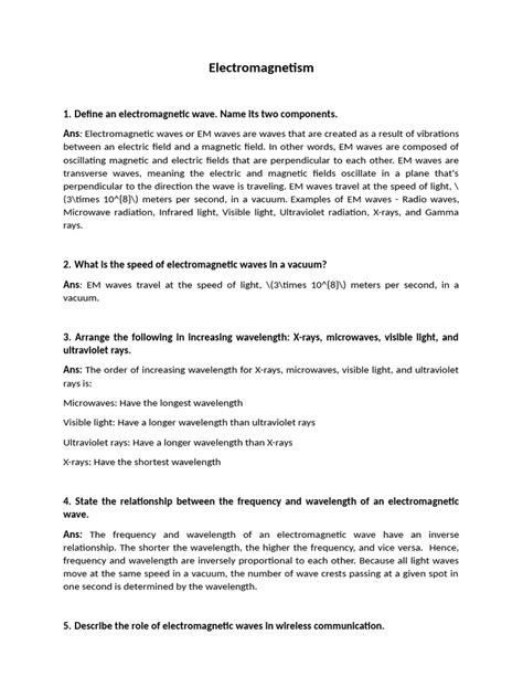 Electromagnetism Pdf Electromagnetic Radiation Waves