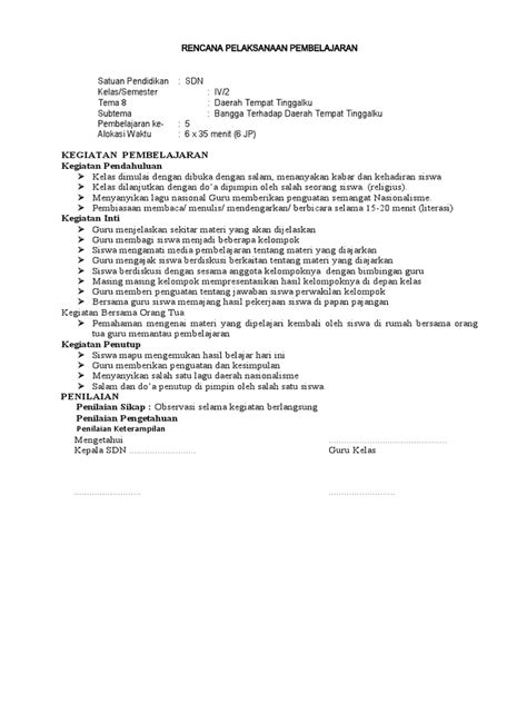 Rpp 1 Lembar Kelas 4 Tema 8 Subtema 3 Pembelajaran 5 Pdf
