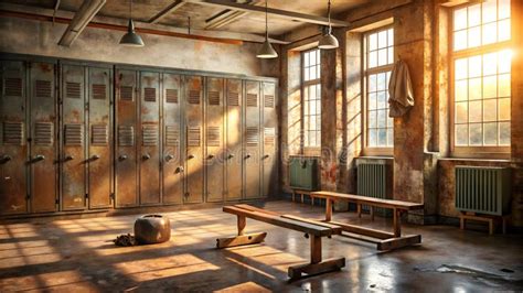 Old Style Gym Locker Room Featuring Vintage Metal Lockers With Peeling