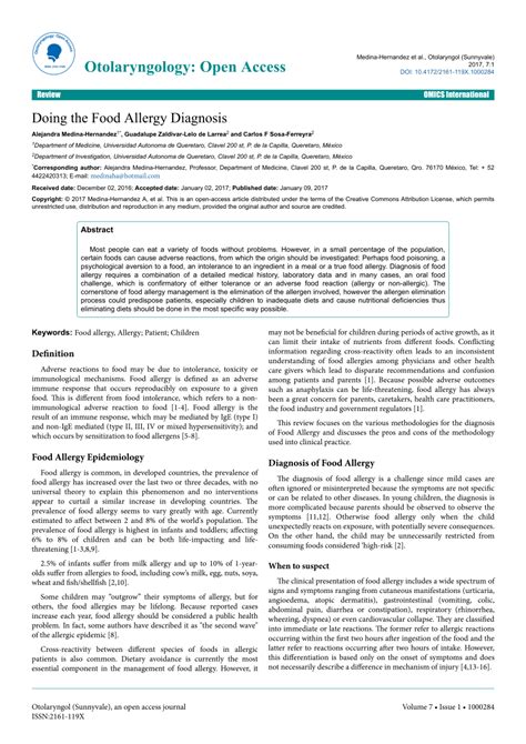 Pdf Doing The Food Allergy Diagnosis