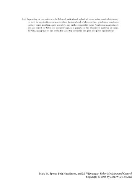 Mark W Spong Seth Hutchinson And M Vidyasagar Robot Modeling And