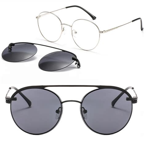 Metal Clip On Prescription Sunglasses Round Shape Trendy Eyeglasses