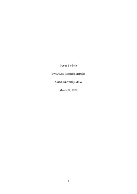 Annot Bib Bibliography Ironee Baldwin SWK 6250 Research Methods