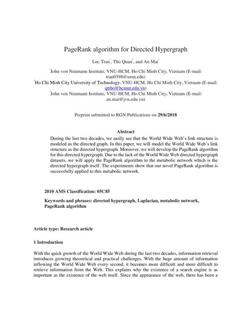 Pagerank Algorithm For Directed Hypergraph Deepai