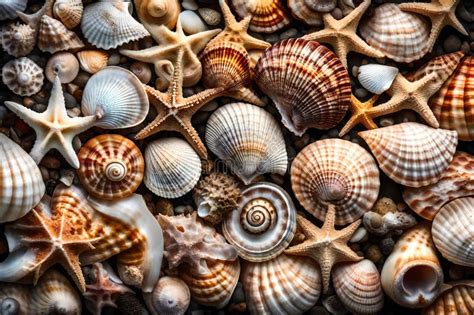 An Exquisite Image Showcasing Seashells In Intricate Detail Stock
