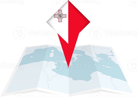 Malta Pin Flag And Map On A Folded Map 60352120 Png