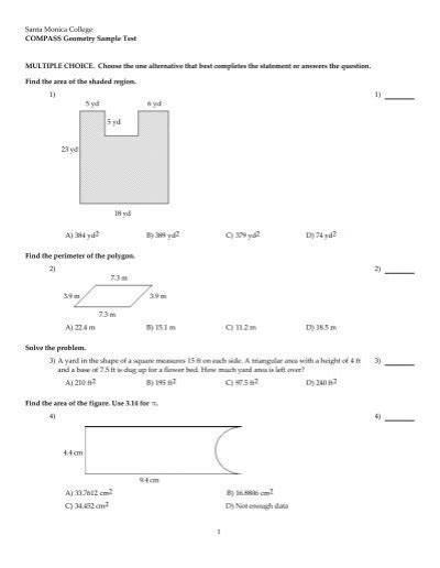 SMC Geometry Sample Test Santa Monica College