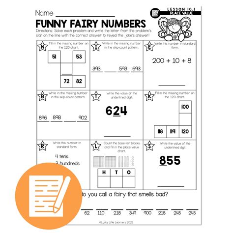Lucky To Learn Math Lesson 10 1 Place Value Review Independent Practice Funny Fairy