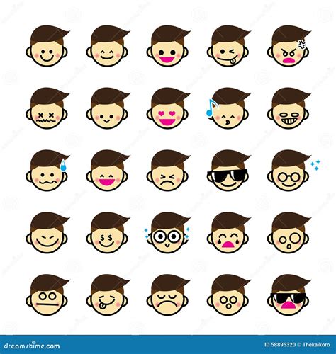 Collection Of Difference Emoticon Icon Of Boy Cartoon On The Whi Stock