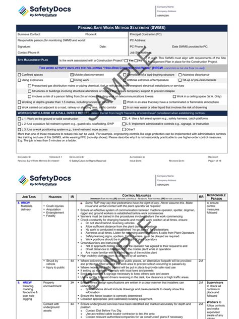 Fencing Safe Work Method Statement Sample Pdf Traffic Safety