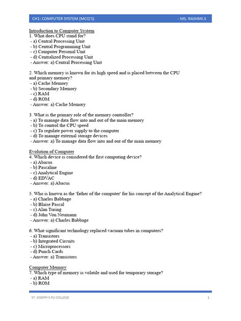 Ch1 Computer System Mcq Pdf Computer Data Storage Central