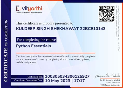 Kuldeep Singh Shekhawat On Linkedin Python Certification Vitbhopal