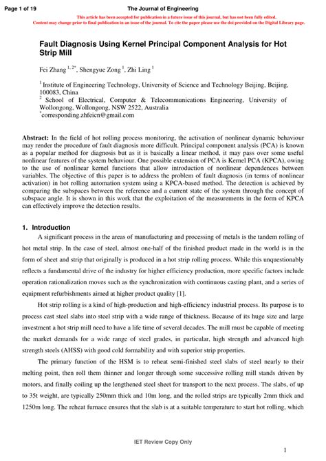 Pdf Fault Diagnosis Using Kernel Principal Component Analysis For Hot