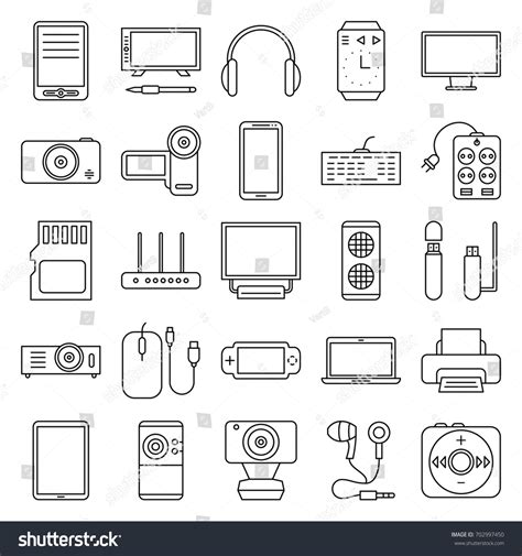 Set Linear Icons Office Computer Art Stock Vector Royalty Free 702997450 Shutterstock