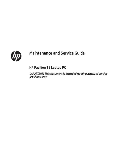 Manual LapTop HP Maintenance And Service Guide HP Pavilion Laptop PC IMPORTANT This