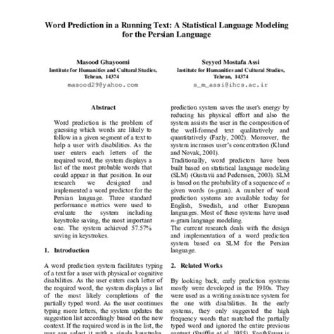Word Prediction In A Running Text A Statistical Language Modeling For The Persian Language