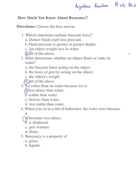 Pre Reading Activities Buoyancy Pdf Buoyancy Physics