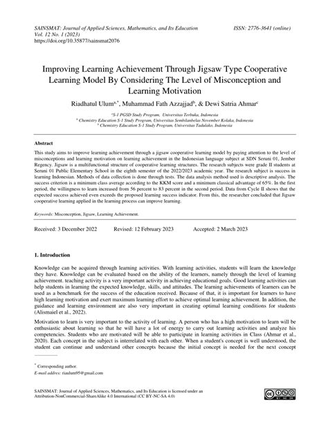 Pdf Improving Learning Achievement Through Jigsaw Type Cooperative Learning Model By