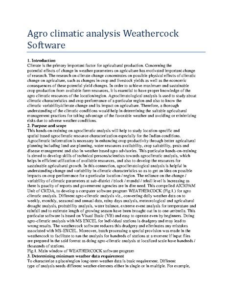 Agro Climatic Analysis Using Weathercock Software A Comprehensive