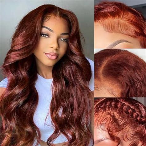Mimore Reddish Brown Lace Front Wigs Human Hair Body Wave
