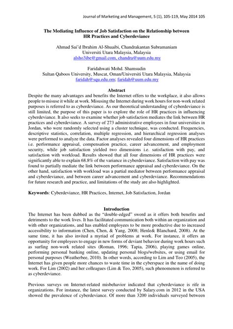 Pdf The Mediating Influence Of Job Satisfaction On The Relationship