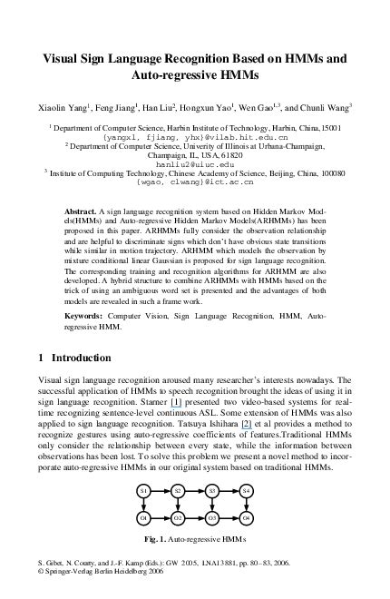 pdf visual sign language recognition based on hmms and auto