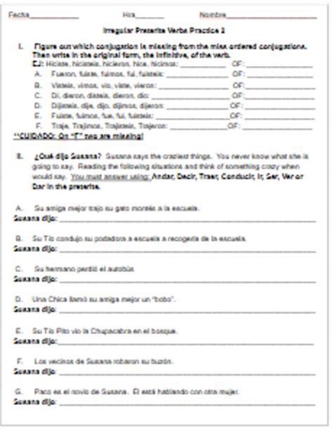 Irregular Preterite Practice 2 By Paige Garretts Creations Tpt