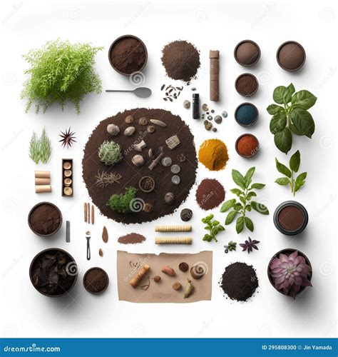 Top View Of Various Types Of Soil For Growing Plants Isolated On White Background Stock