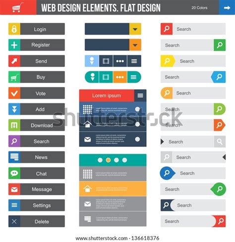 flat web design elements buttons icons stock vector royalty free