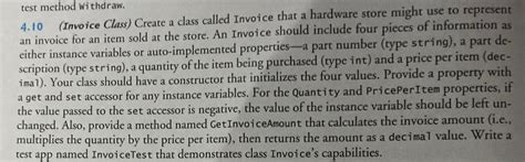Solved Test Method Withdraw 410 Invoice Class Create A
