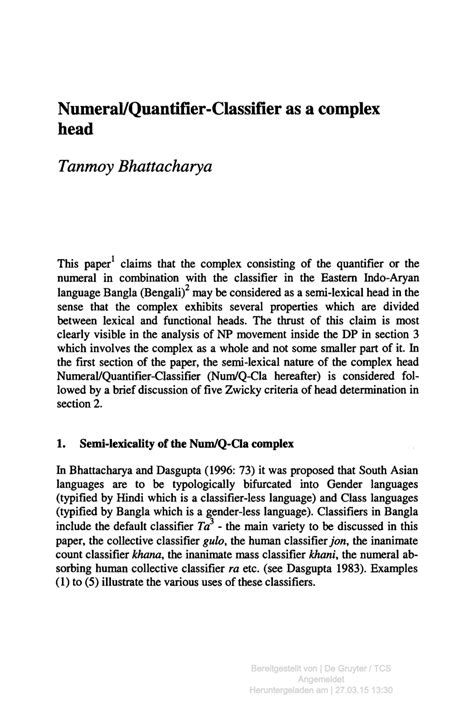 pdf numeral quantifier classifier as a complex head