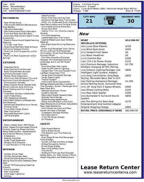 Window Sticker For 2019 Mercedes Benz E Class E 300