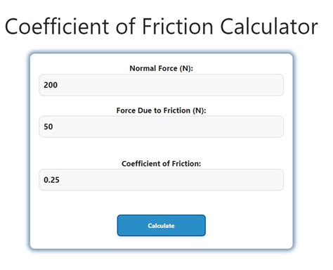 Coefficient Of Friction Calculator Savvy Calculator