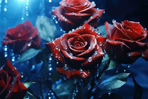 AI Generated A Bunch Of Red Roses Against Blue Background Stock Photo At Vecteezy