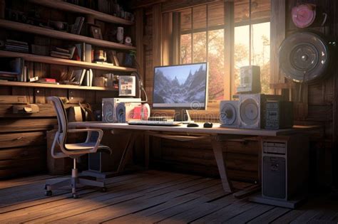 Futuristic Gaming Room With Monitors And Computers 3d Rendering Of A Computer Room With A Lot