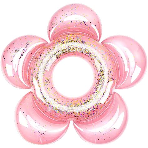Inflatable Swim Rings With Glitter Flower Shaped Summer Swimming Pool