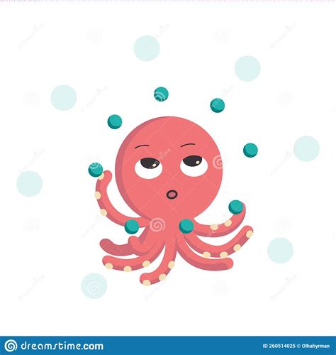 Octopus Cartoon Character In Red Juggling Eight Layers With His