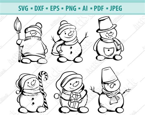 Snowman Svg Cut Files For Cricut Christmas Svg Hand Drawn Etsy