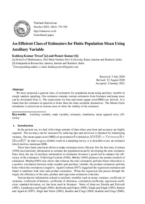 Pdf An Efficient Class Of Estimators For Finite Population Mean Using