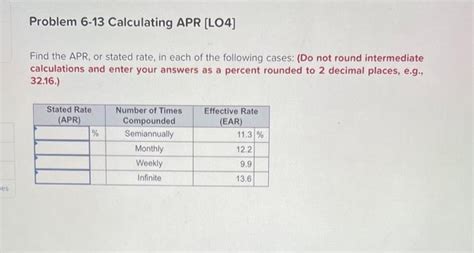 Solved Find The Apr Or Stated Rate In Each Of The