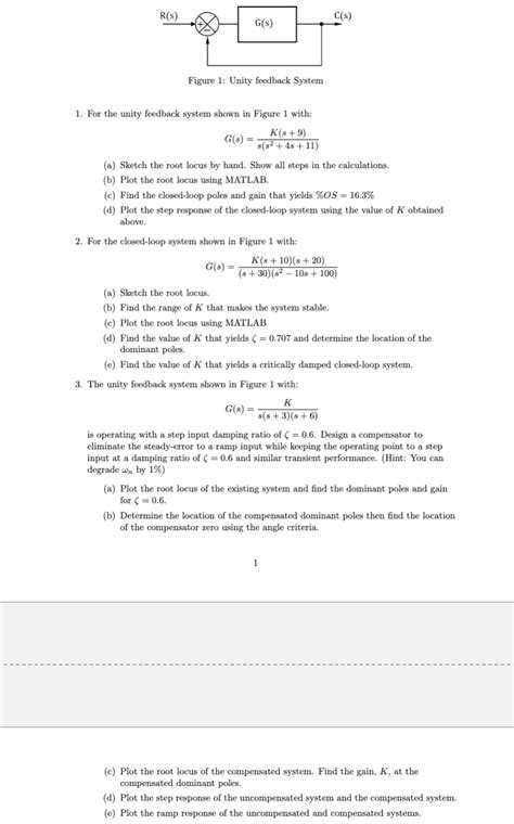 Solved For The Unity Feedback System Shown In Figure Chegg
