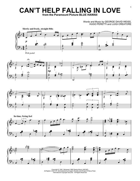 Elvis Presley Cant Help Falling In Love Jazz Version Sheet Music