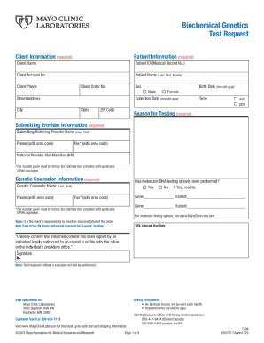 Fillable Online MCL Biochemical Genetics Test Request MC076716A Fax