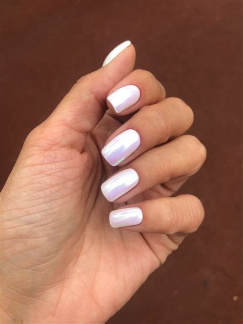 White Manicure Mirror Pearl Manicure White Manicure Fun Nails