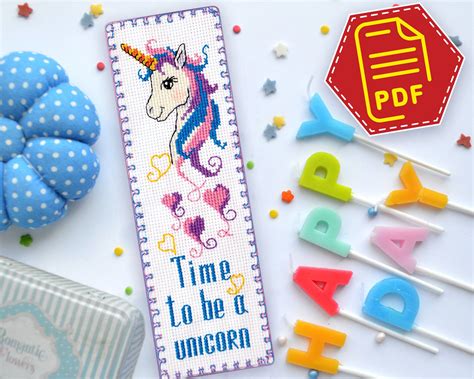 Unicorn Cross Stitch Pattern Pdf For Bookmark Download Embroidery