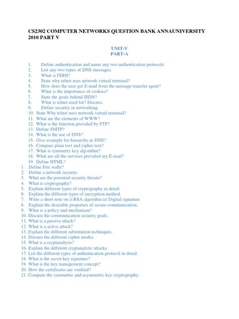 Cs2302 Computer Networks Question Bank Annauniversity 2010 Part V Download Free Pdf