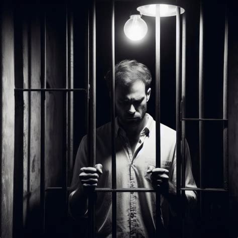 Premium Ai Image A Man Holding His Hands Inside A Jail Cell Close Up