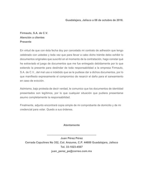 Carta Responsiva Entrega De Documentos Pdf