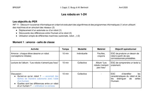 Science Informatique Les Robots 1 2h Bdrp