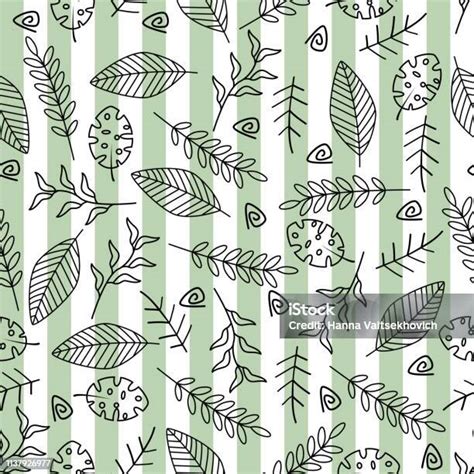 줄무늬 배경에 나뭇잎과 완벽 한 패턴벡터 일러스트 레이 션 Eps 0명에 대한 스톡 벡터 아트 및 기타 이미지 0명 디자인 배경 주제 Istock